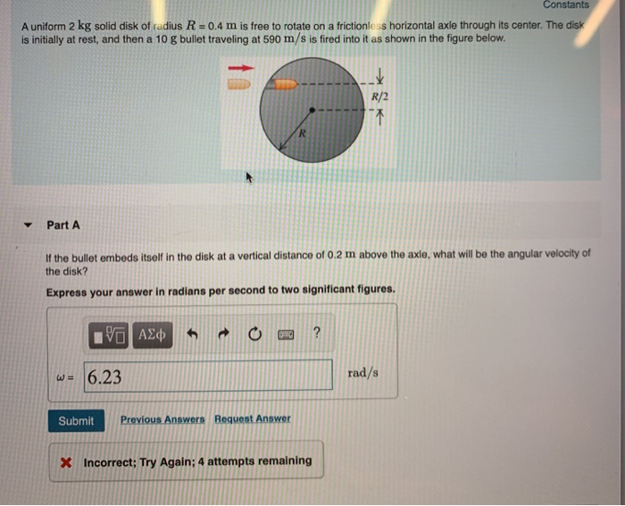 Solved Constants A uniform 2 kg solid disk of radius R 0.4 m | Chegg.com Solved Constants A uniform 2 kg solid disk of radius R 0.4 m | Chegg.com