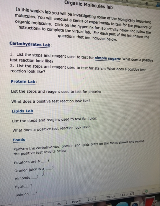 Solved Organic Molecules lalb In this week's lab you will be | Chegg.com