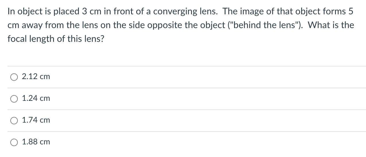 Solved In object is placed 3 cm in front of a converging | Chegg.com
