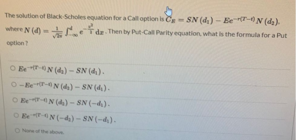 Solved The solution of Black-Scholes equation for a Call | Chegg.com