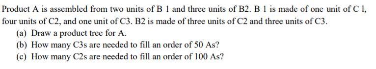Solved Product A is assembled from two units of B 1 and | Chegg.com
