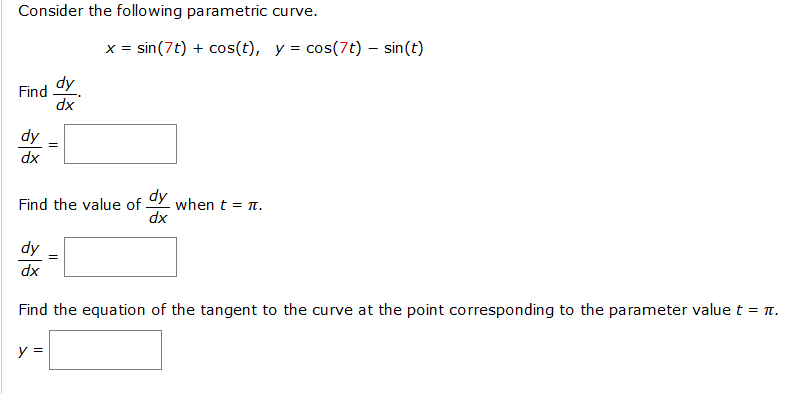 Solved Consider the following parametric curve. | Chegg.com