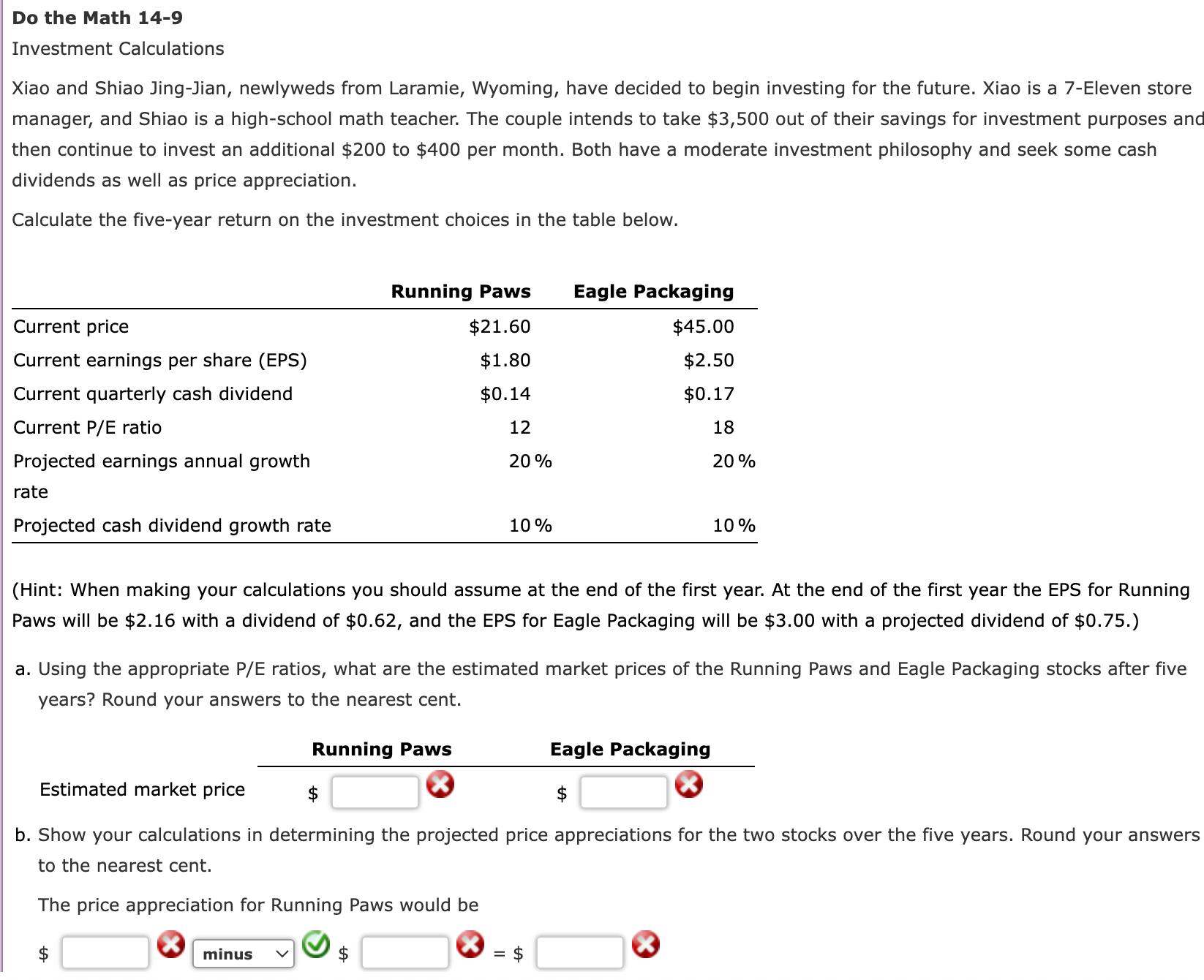 Solved Do the Math 14−9 Investment Calculations Xiao and | Chegg.com