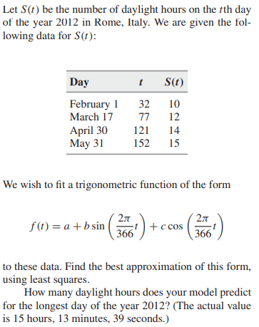 Solved Let S(t) be the number of daylight hours on the t th | Chegg.com