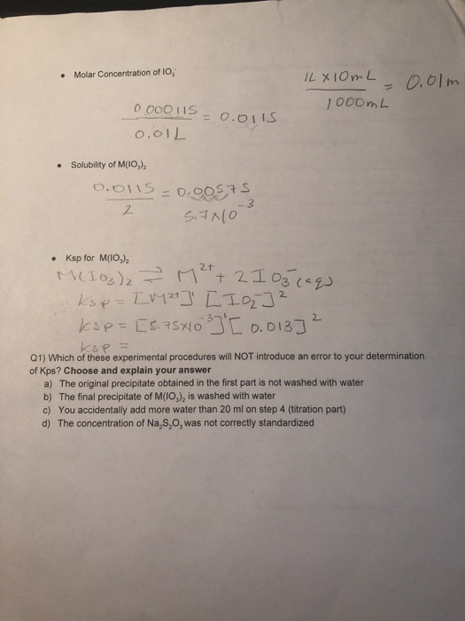 Solved Experiment 17A. A Solubility Product Constant | Chegg.com