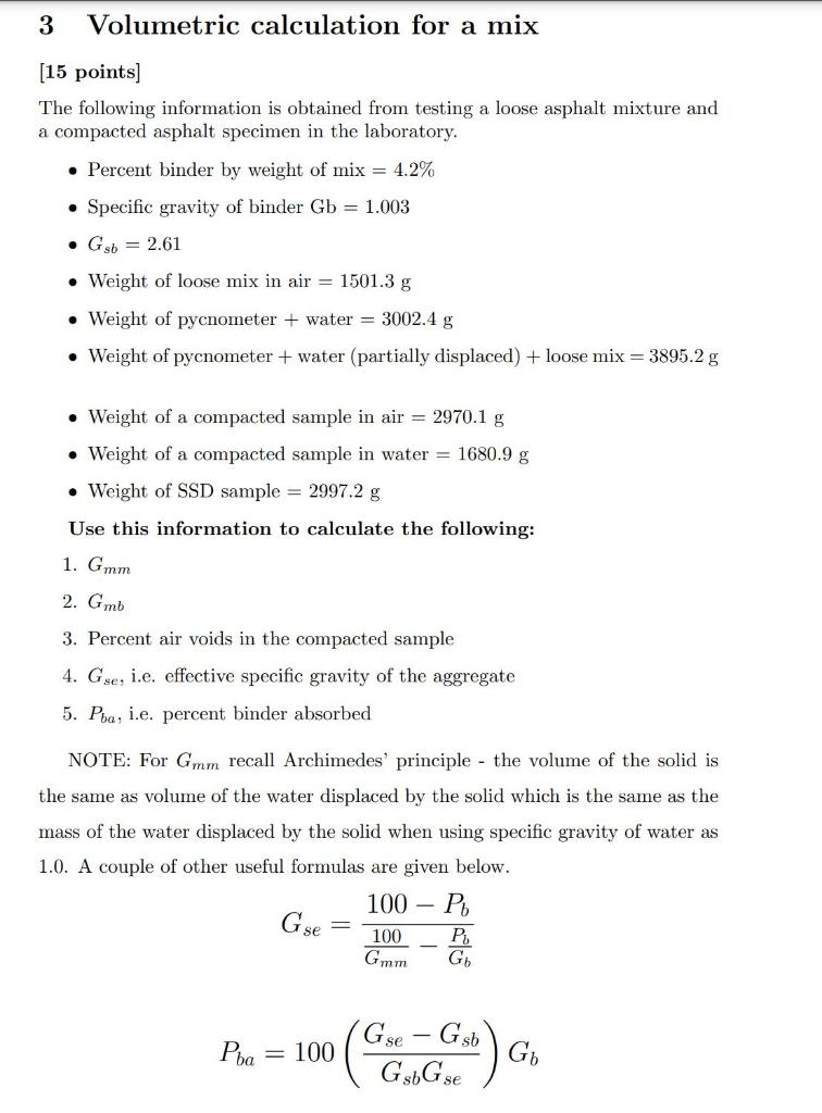 Solved 3 Volumetric calculation for a mix (15 points) The | Chegg.com