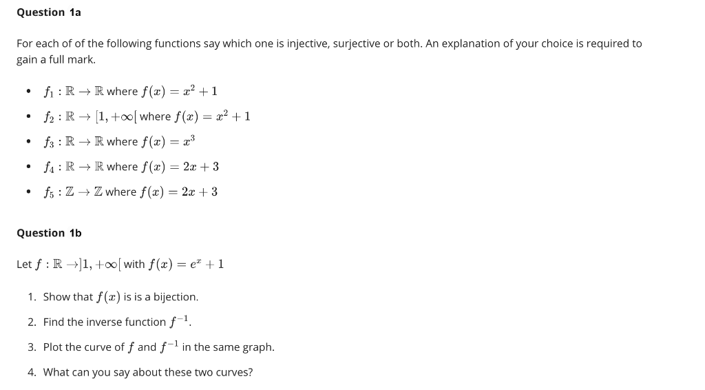 Solved Question 1a For each of of the following functions | Chegg.com