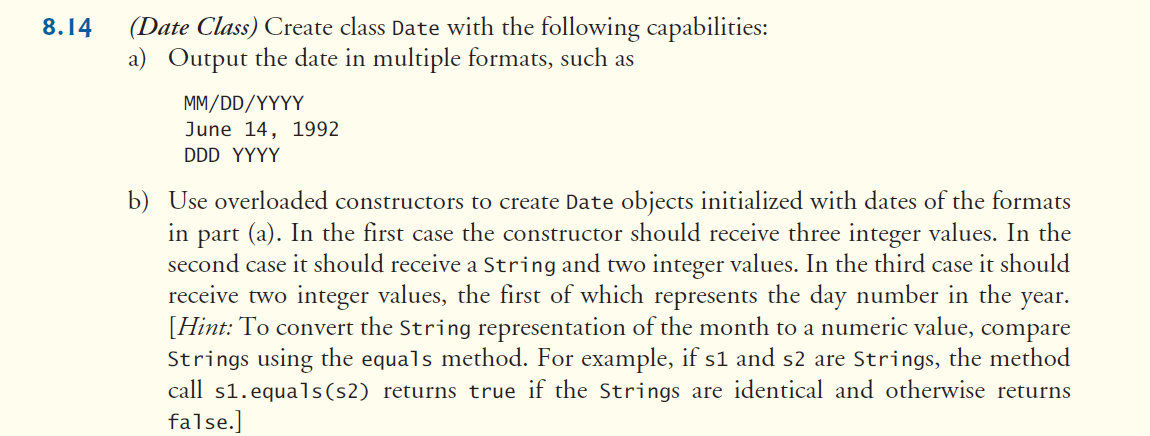 Solved 8 14 Date Class Create Class Date With The