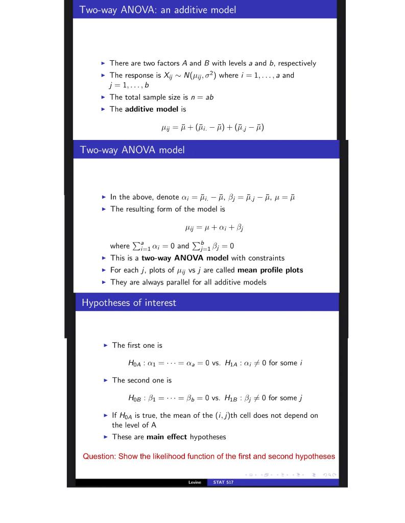 Solved Two-way ANOVA: an additive model There are two | Chegg.com