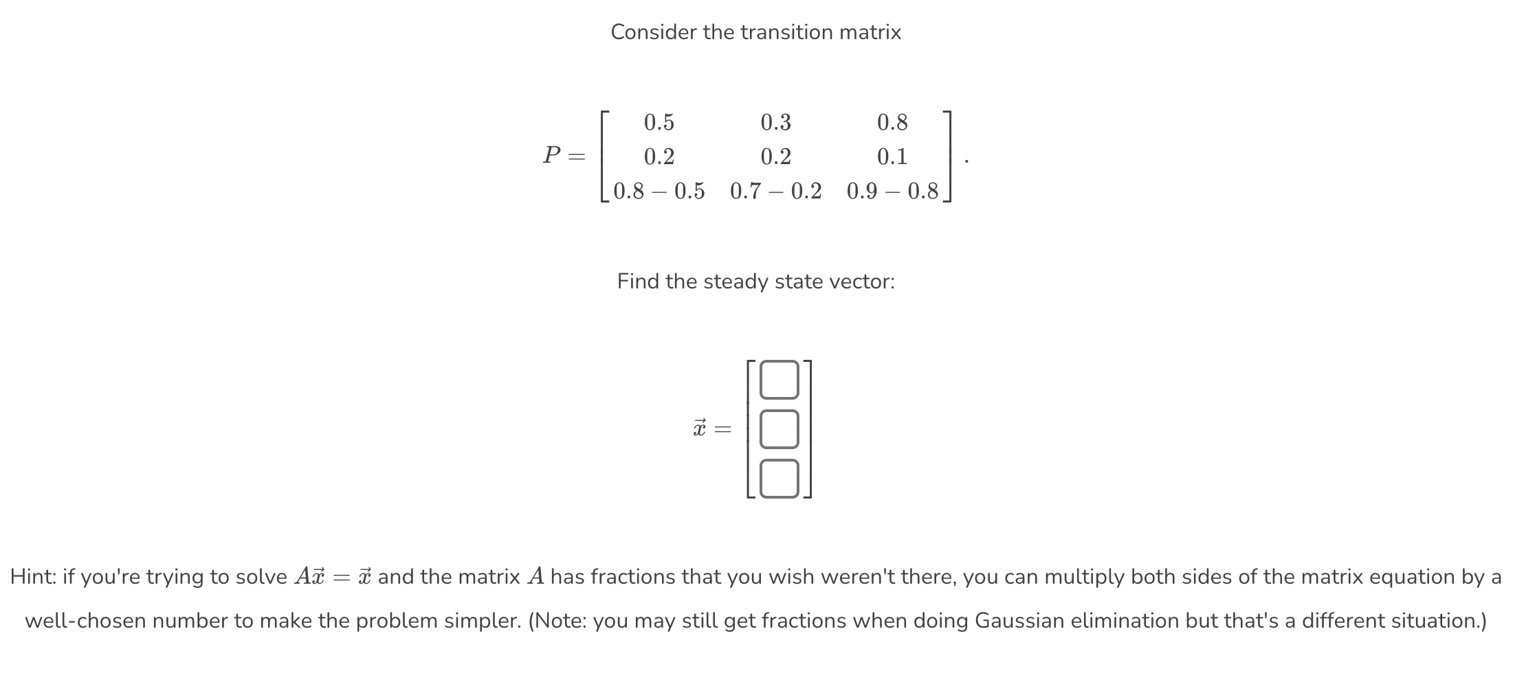 Solved Consider the transition matrix | Chegg.com