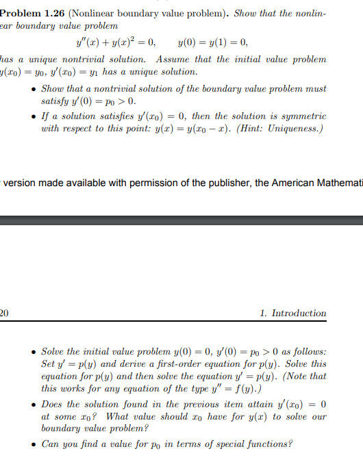 Problem 1.26 (Nonlinear boundary value problem). Show | Chegg.com