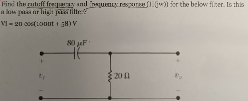 Solved Find the cutoff frequency and frequency response | Chegg.com