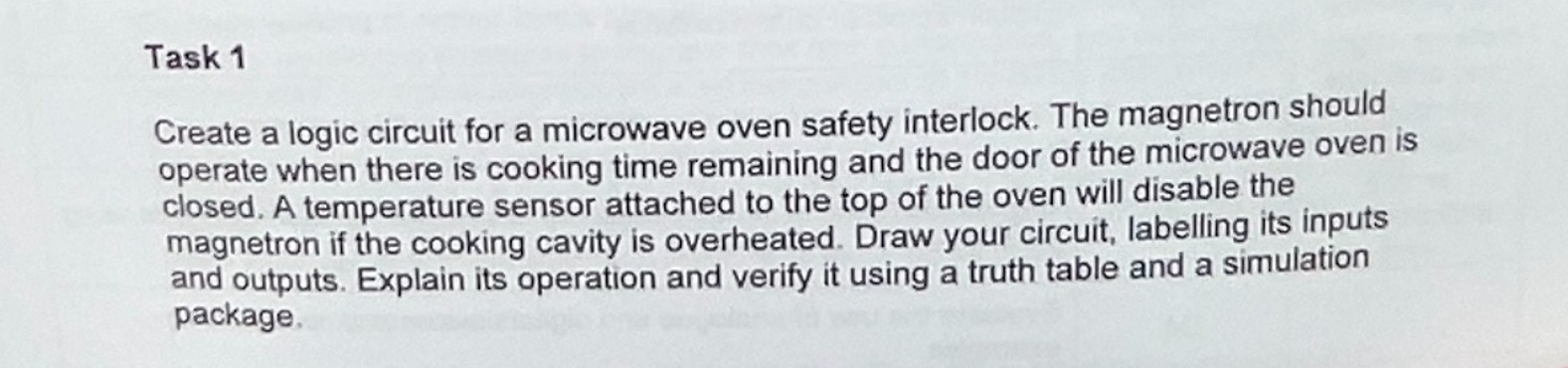 Solved Task 1Create a logic circuit for a microwave oven | Chegg.com