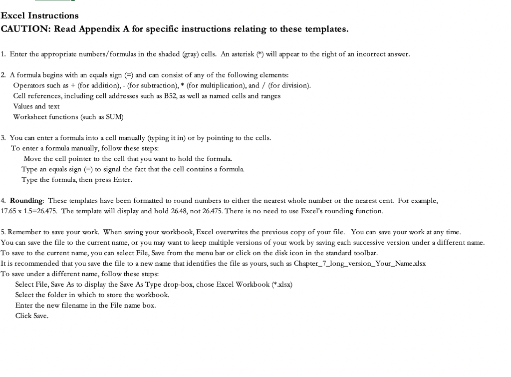 Excel Instructions CAUTION: Read Appendix A for | Chegg.com