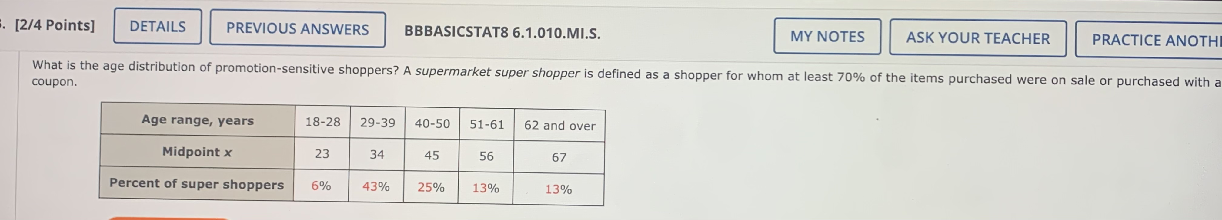 Solved . [2/4 Points] DETAILS PREVIOUS ANSWERS BBBASICSTAT8 | Chegg.com