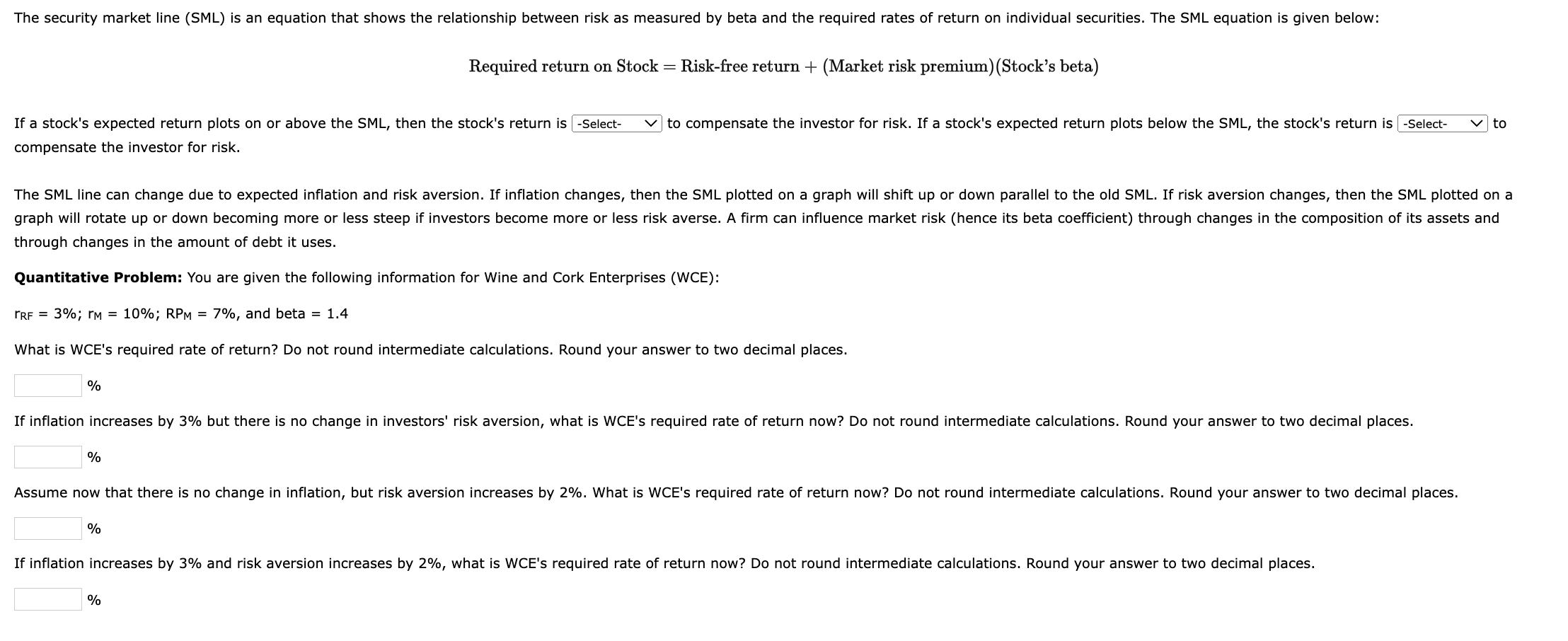 Solved The security market line (SML) is an equation that | Chegg.com