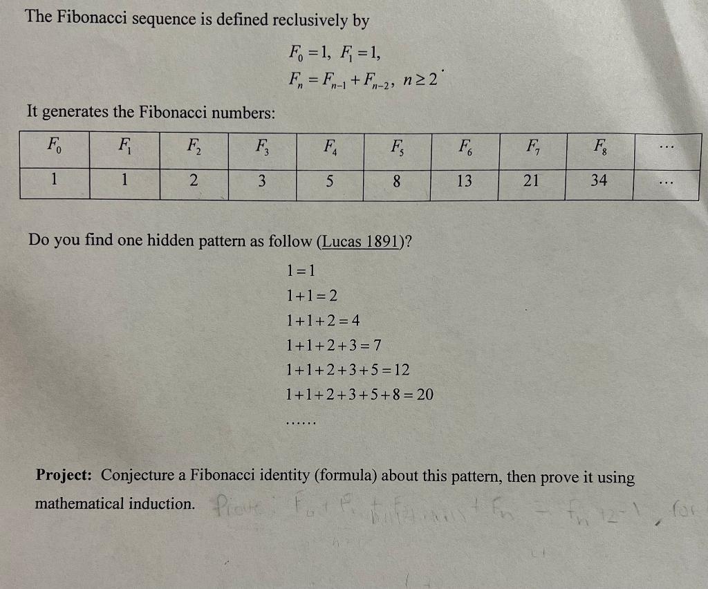 Solved The Fibonacci sequence is defined reclusively by | Chegg.com