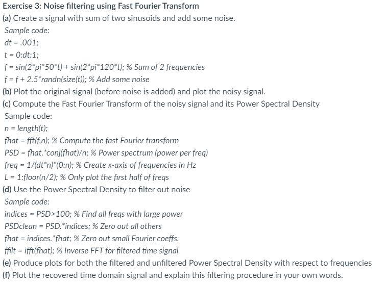 Solved Exercise 3: Noise filtering using Fast Fourier | Chegg.com