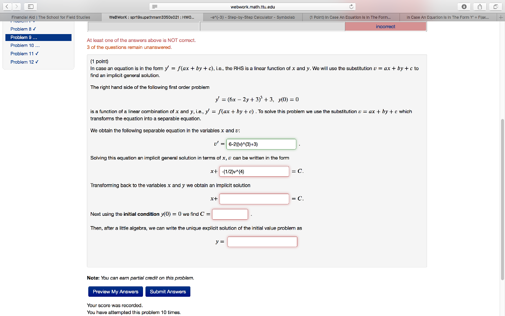 Solved webwork.math.ttu.edu e School tor Field Stuciers : | Chegg.com
