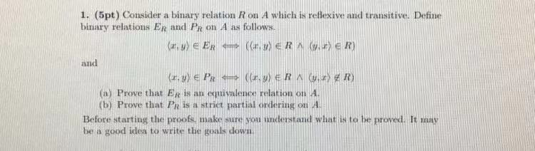 Solved 1. (5pt) Consider a binary relation R on A which is | Chegg.com