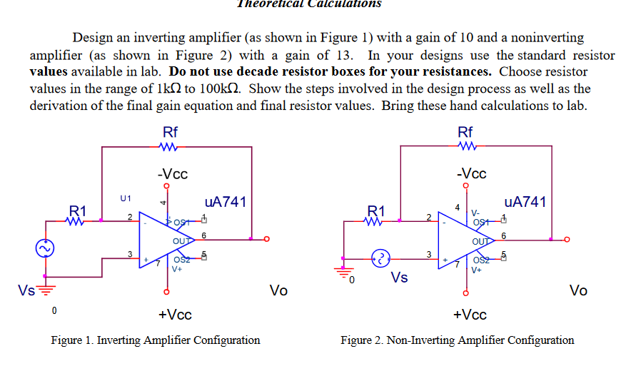 Solved Design an inverting amplifier (as shown in Figure 1) | Chegg.com