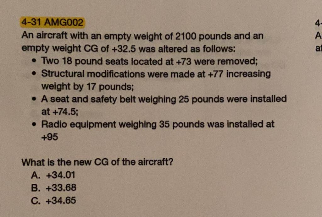 Solved 4-31 AMG002 An aircraft with an empty weight of 2100 | Chegg.com