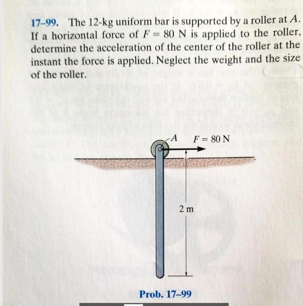Solved 17-99. The 12-kg uniform bar is supported by a roller | Chegg.com