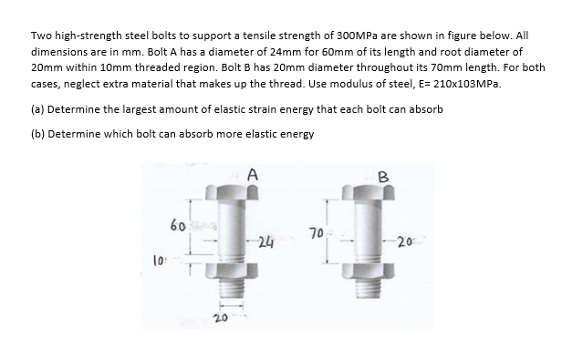 Solved Two high-strength steel bolts to support a tensile | Chegg.com