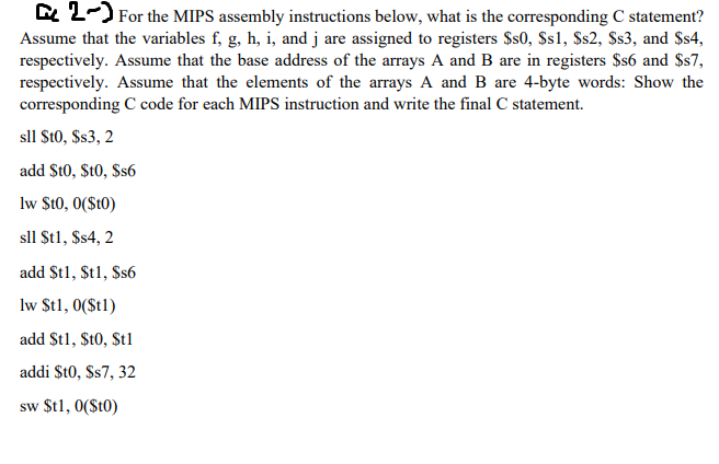 Solved C2) For the MIPS assembly instructions below, what is | Chegg.com