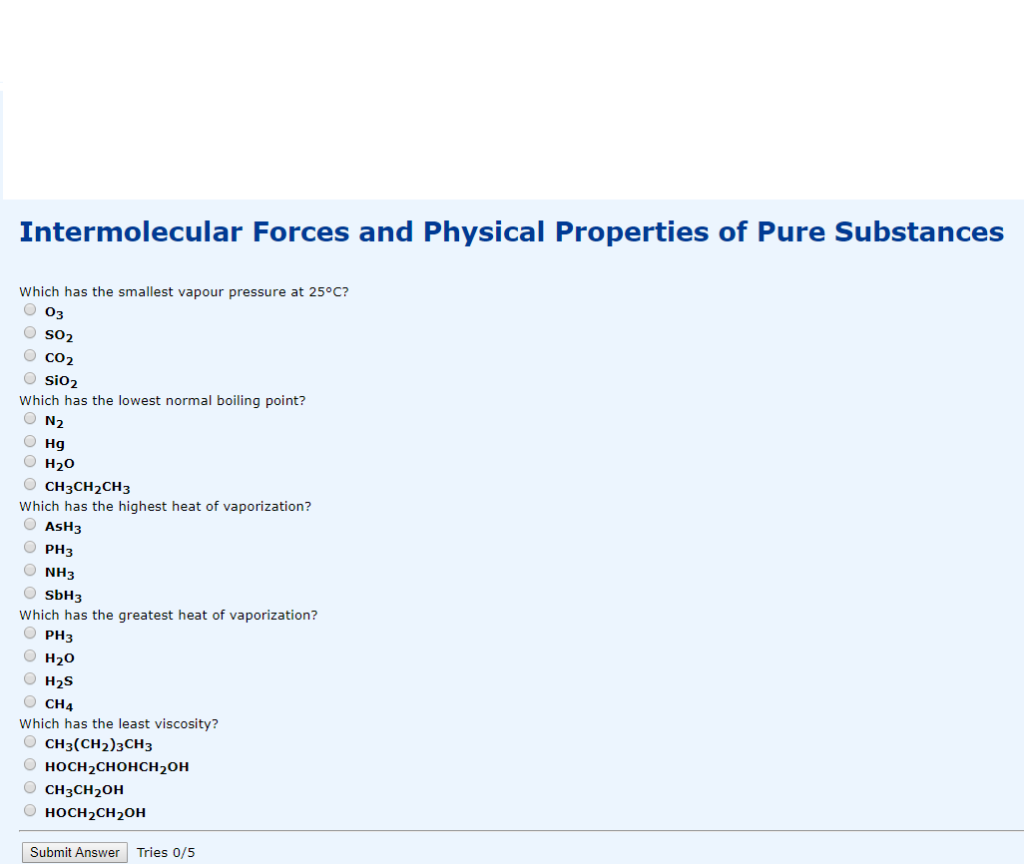 Solved Intermolecular Forces and Physical Properties of Pure | Chegg.com