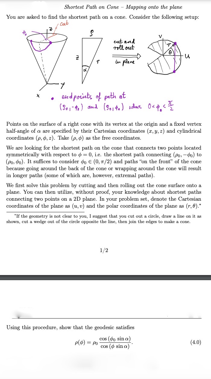 Solved Shortest Path on Cone-Mapping onto the plane You are | Chegg.com