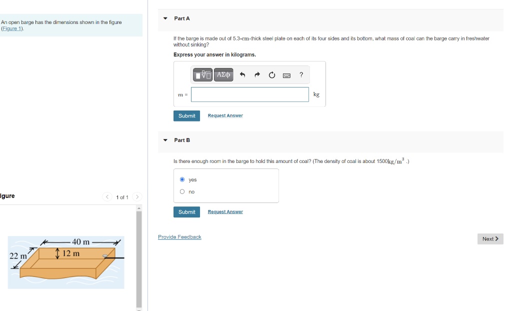 Solved An open barge has the dimensions shown in the figure | Chegg.com
