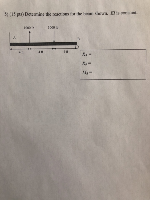 Solved 5) (15 pts) Determine the reactions for the beam | Chegg.com Solved 5) (15 pts) Determine the reactions for the beam | Chegg.com