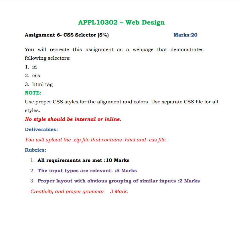 Solved Appl10302 Web Design Assignment 6 Css Selector 