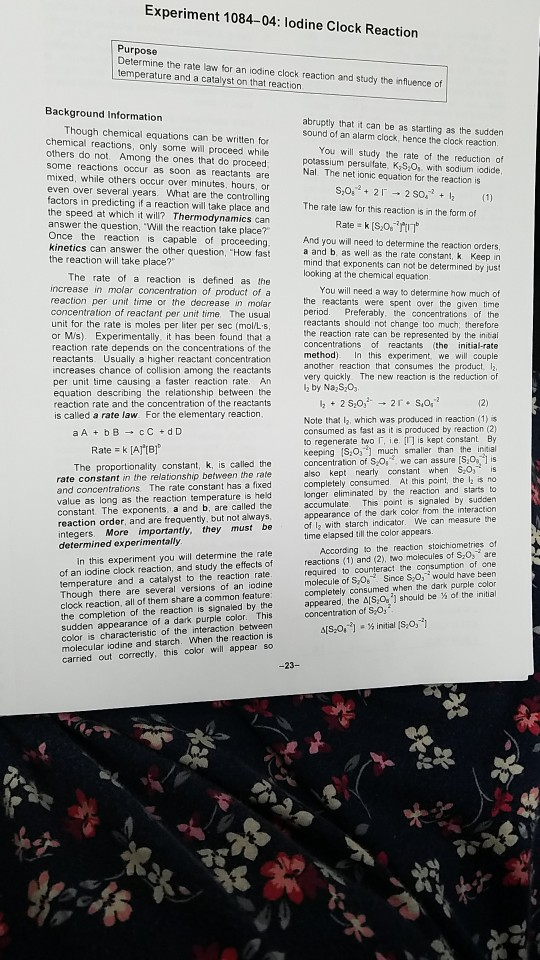 Solved Experiment 1084-04: lodine Clock Reaction Determine | Chegg.com