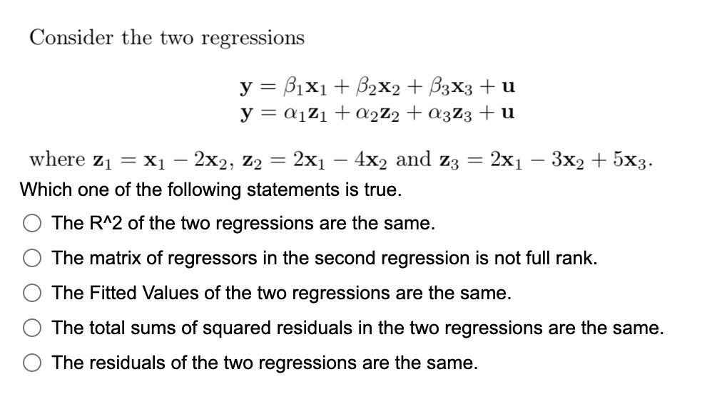 Solved Consider the two regressions | Chegg.com