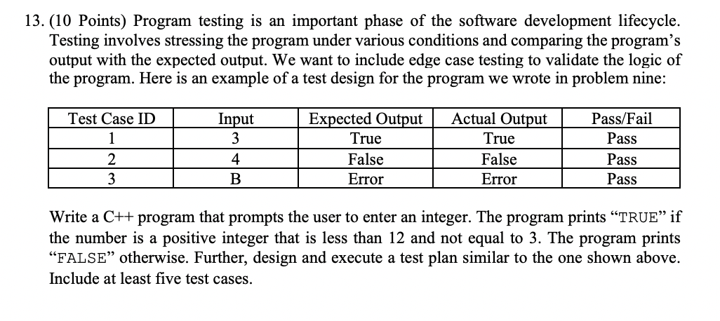 Solved 13 10 Points Program Testing Is An Important Phase 6407