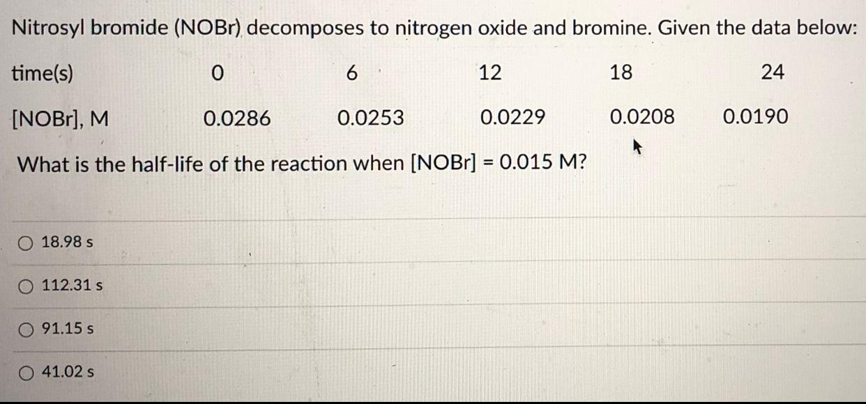 Solved Nitrosyl bromide (NOBr) decomposes to nitrogen oxide | Chegg.com