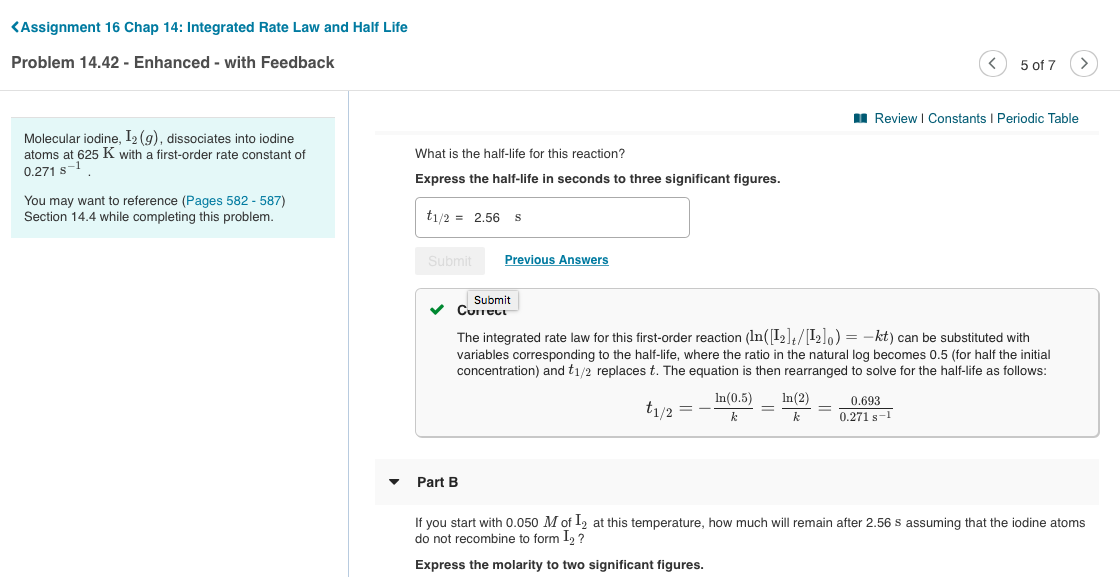 Solved KAssignment 16 Chap 14: Integrated Rate Law and Half | Chegg.com
