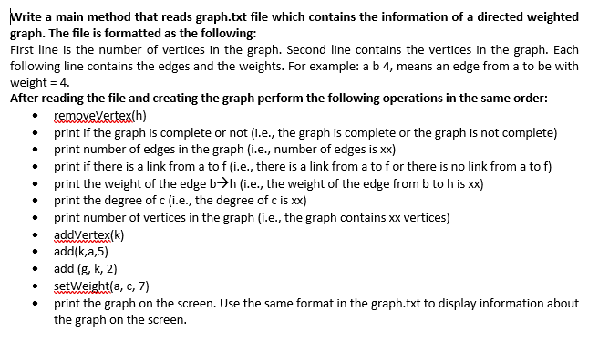 Solved Write a main method that reads graph.txt file which | Chegg.com