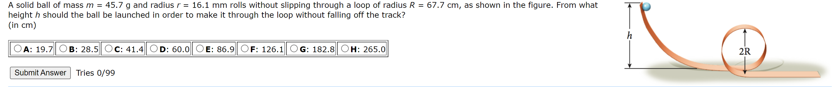Solved A solid ball of mass m=45.7 g and radius r=16.1 mm | Chegg.com