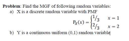 Solved Problem: Find the MGF of following random variables: | Chegg.com