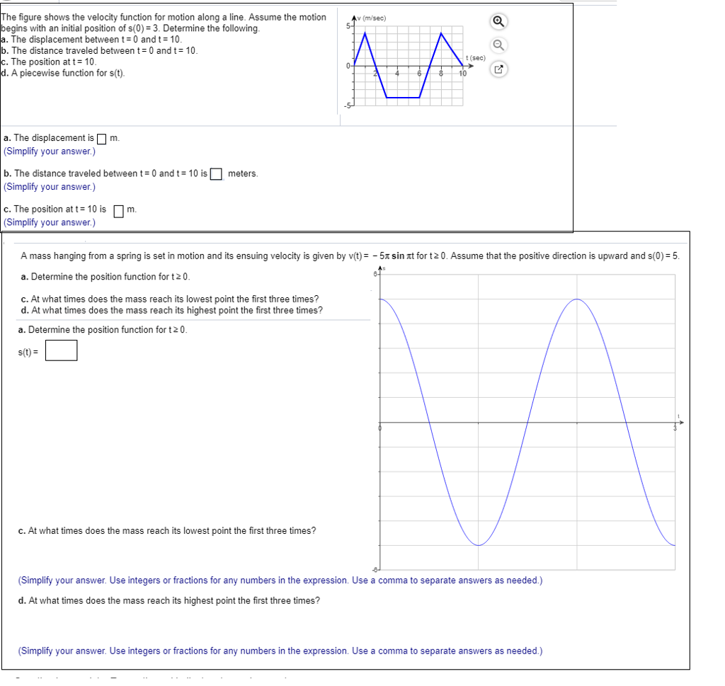 Solved The figure shows the velocity function for motion | Chegg.com