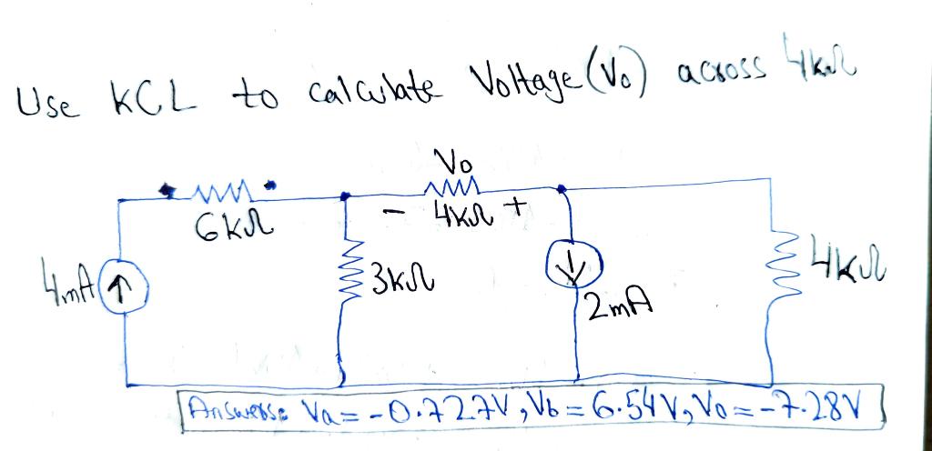 Solved Use kCle to calculate Voltage (Vo) acioss 4 kin | Chegg.com
