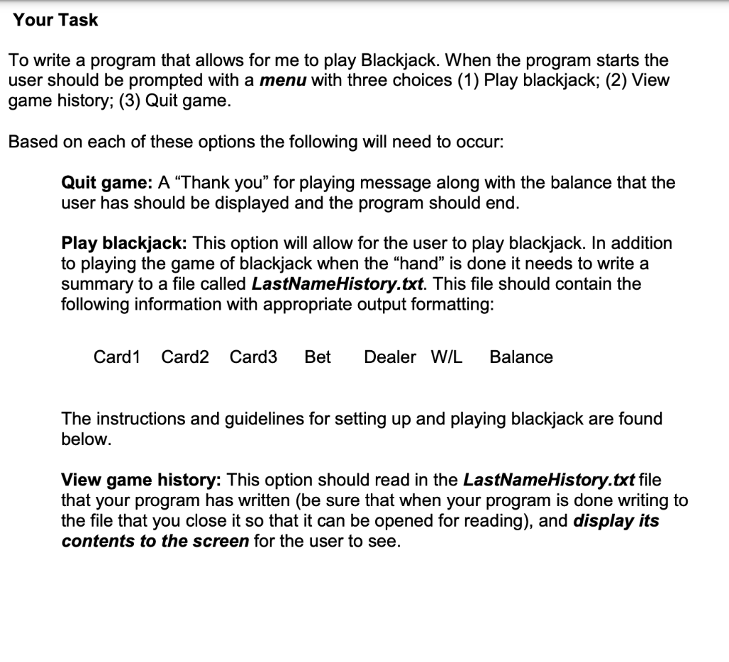 Solved rite a program that allows for me to play Blackjack. | Chegg.com