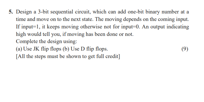 Solved 5. Design a 3-bit sequential circuit, which can add | Chegg.com