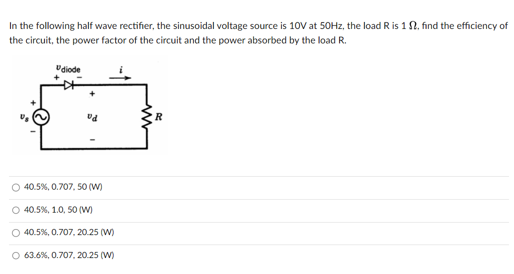 Solved In the following half wave rectifier, the sinusoidal | Chegg.com