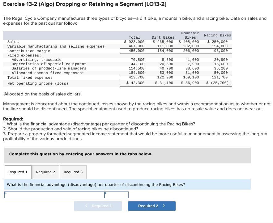 Solved Exercise 13-2 (Algo) Dropping or Retaining a Segment | Chegg.com