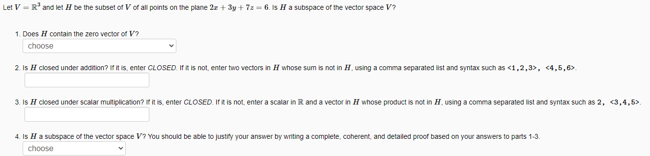 Solved Let V=R3 ﻿and let H ﻿be the subset of V ﻿of all | Chegg.com