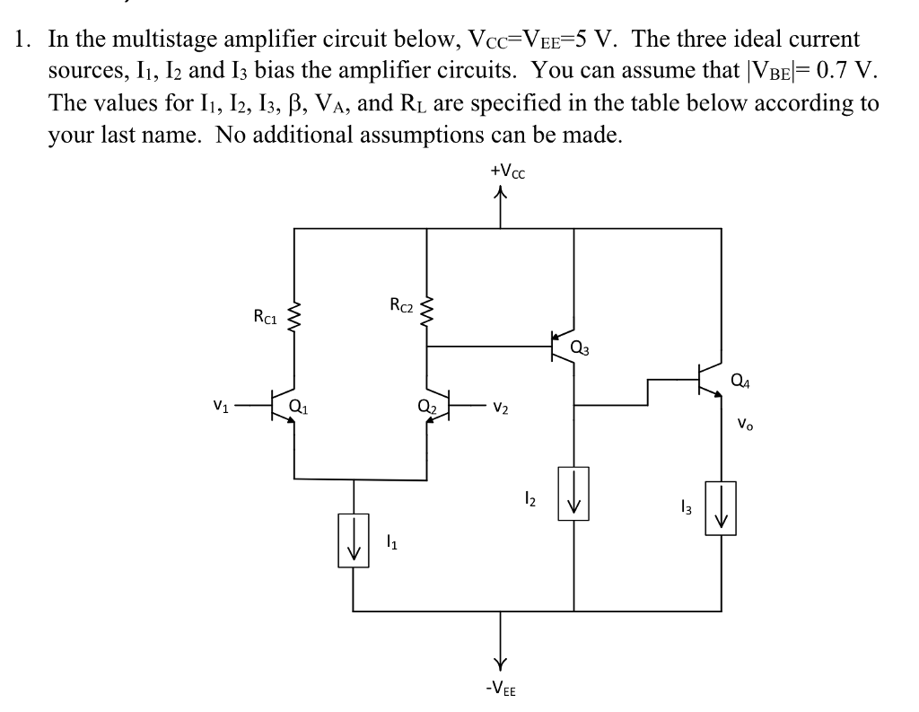 Solved In the multistage amplifier circuit below, Vcc-VEE-5 | Chegg.com
